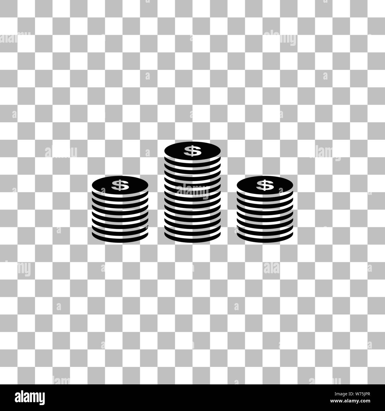 Coins. Black flat icon on a transparent background. Pictogram for your ...