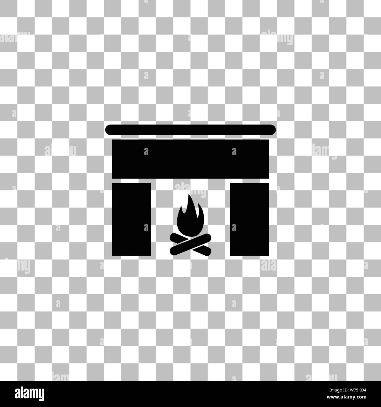Fireplace. Black flat icon on a transparent background. Pictogram for ...