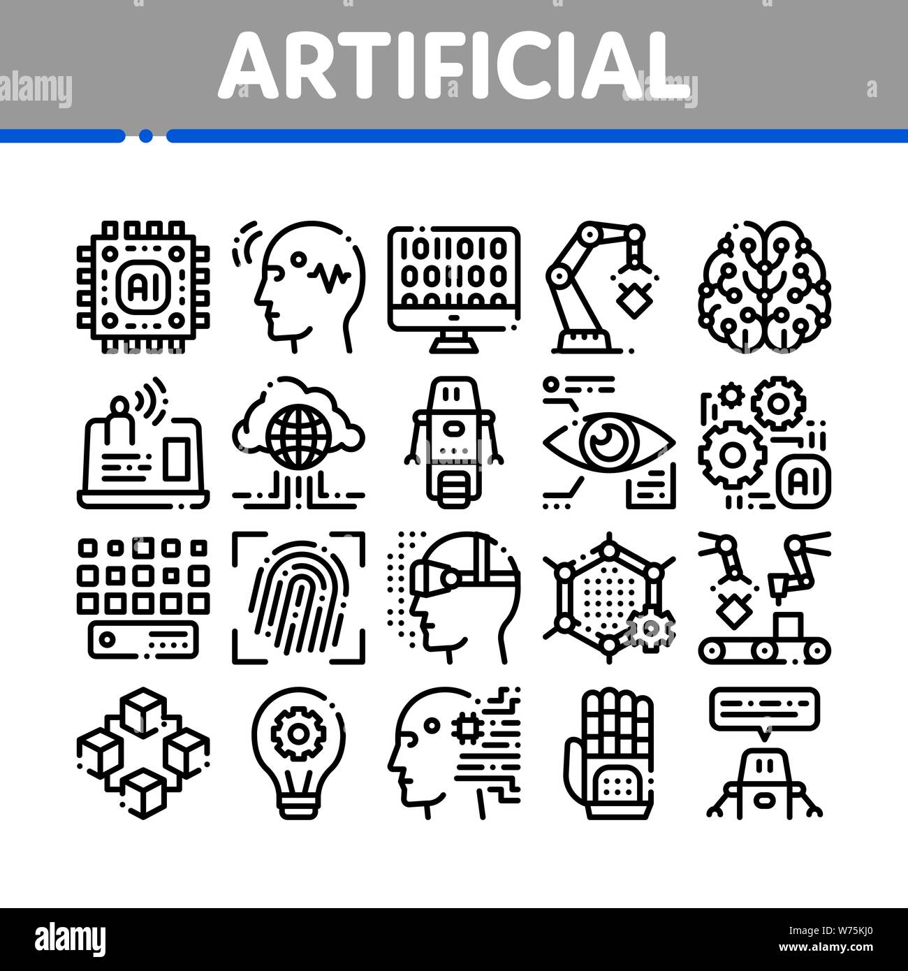Artificial Intelligence Vector Thin Icons Set Stock Vector Image & Art ...