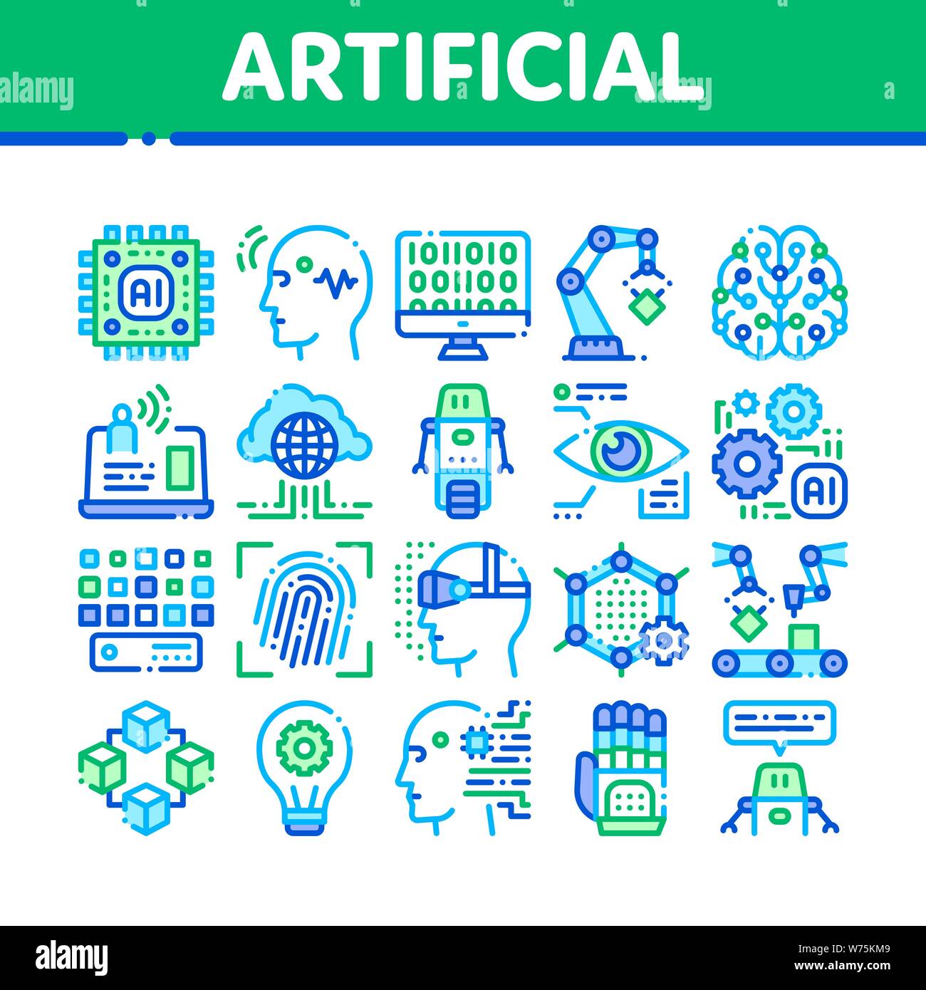 Artificial Intelligence Vector Thin Icons Set Stock Vector Image & Art ...