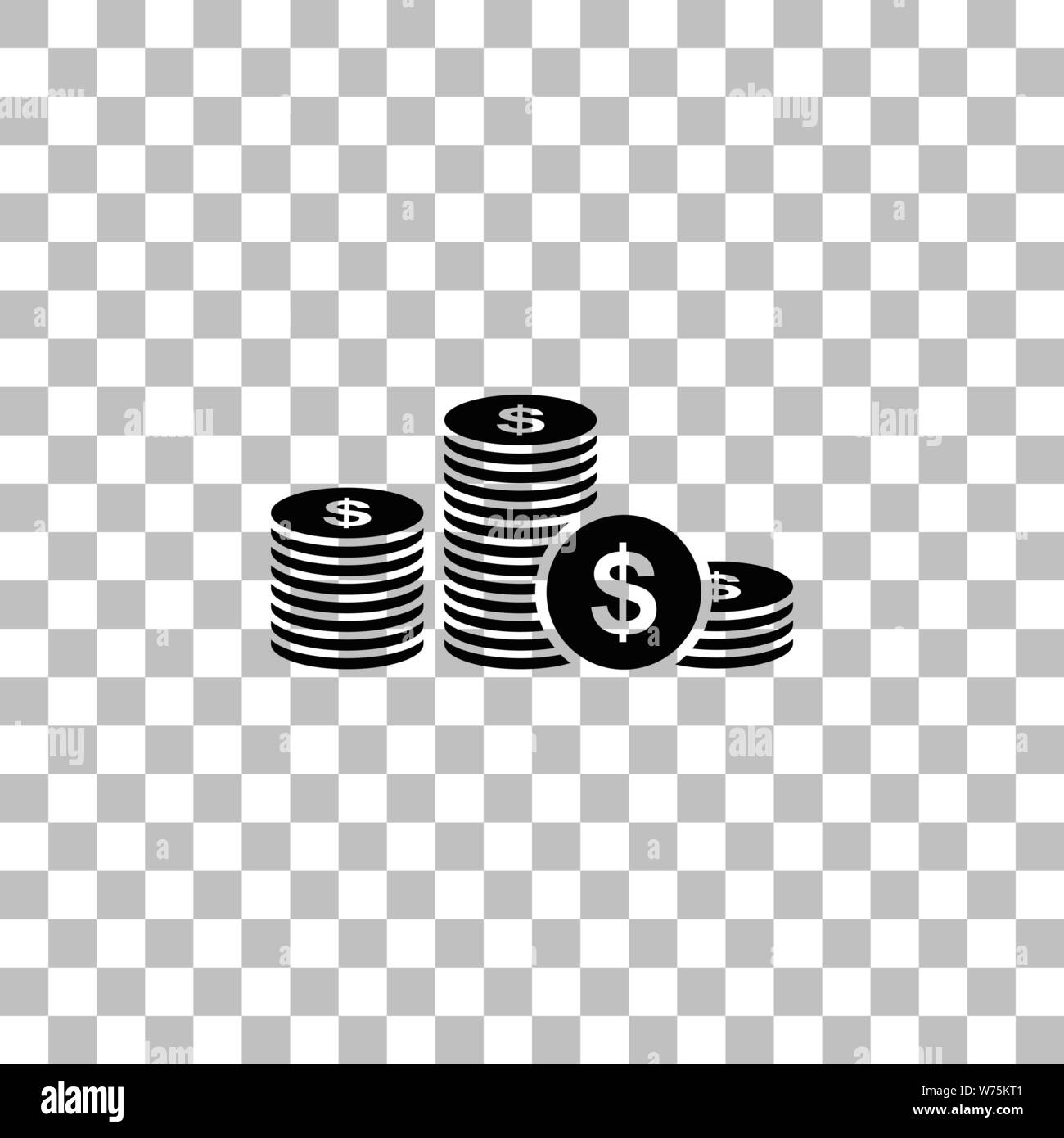 Dollars money coin. Black flat icon on a transparent background ...