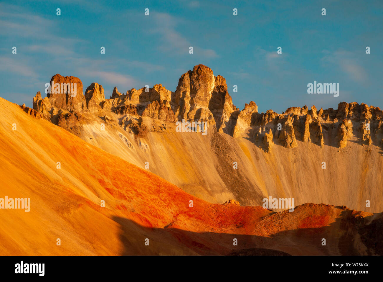sharp rocky edge of Tunupa volcano crater by sunny morning in Bolivia ...