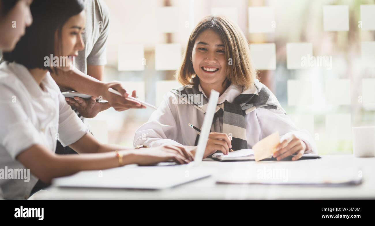 Professional start up members brainstorming the idea concept together ...