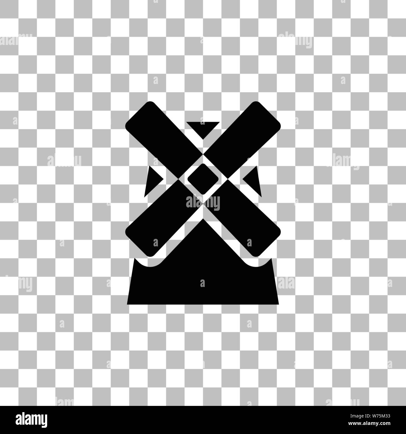 Mill, Windmill. Black flat icon on a transparent background. Pictogram ...