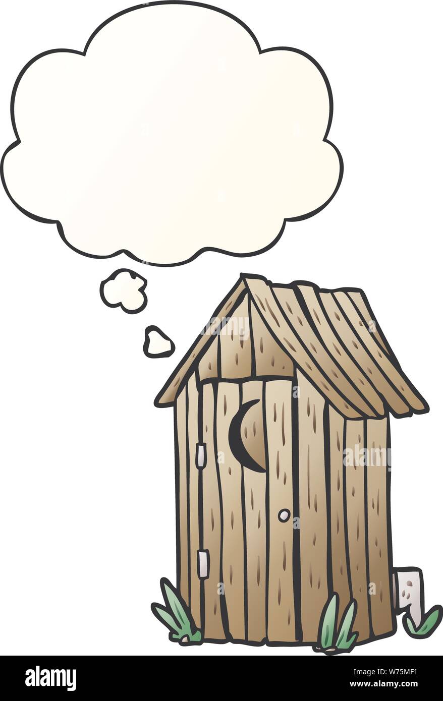 cartoon outdoor toilet with thought bubble in smooth gradient style ...