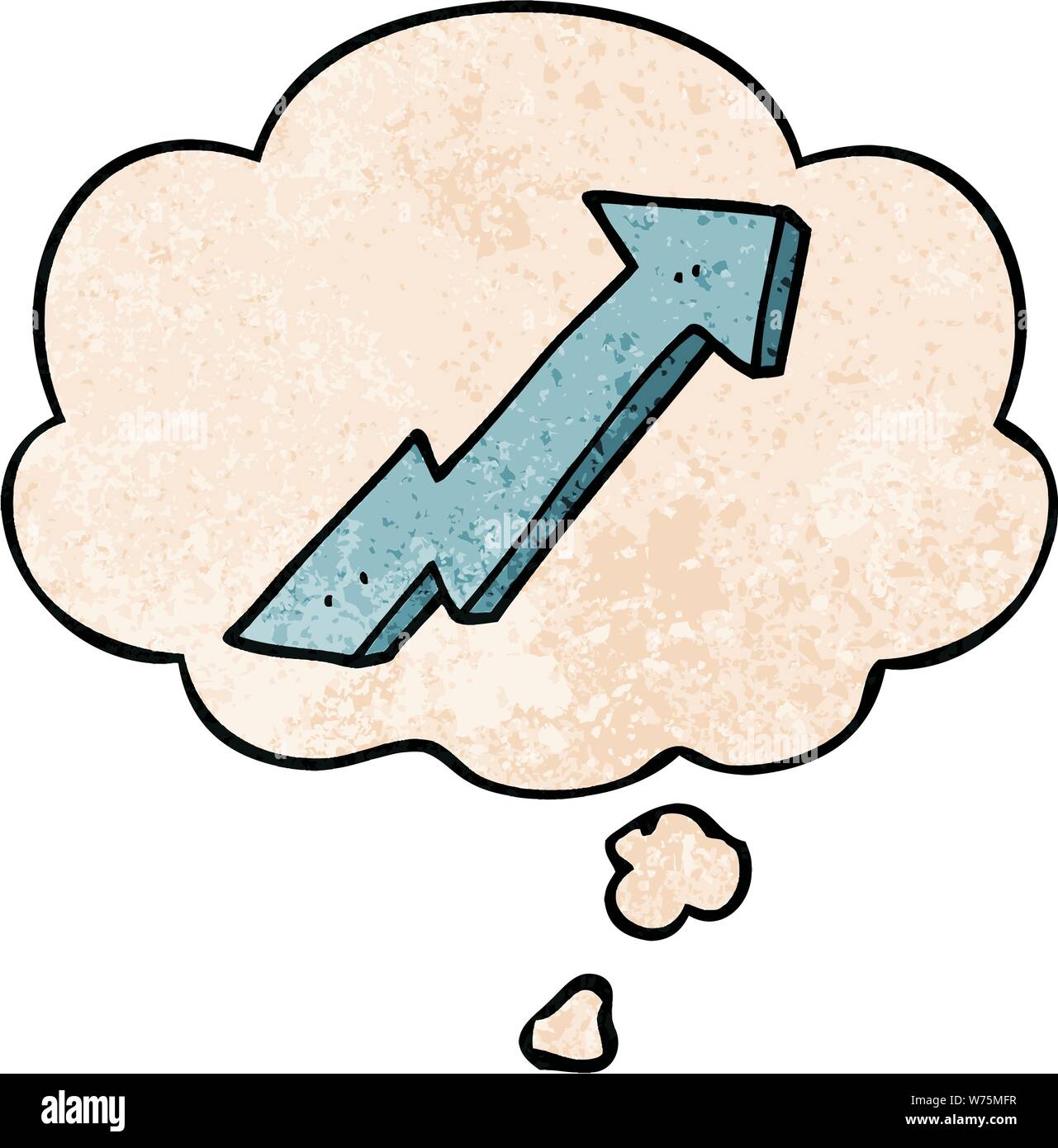 cartoon positive growth arrow with thought bubble in grunge texture ...