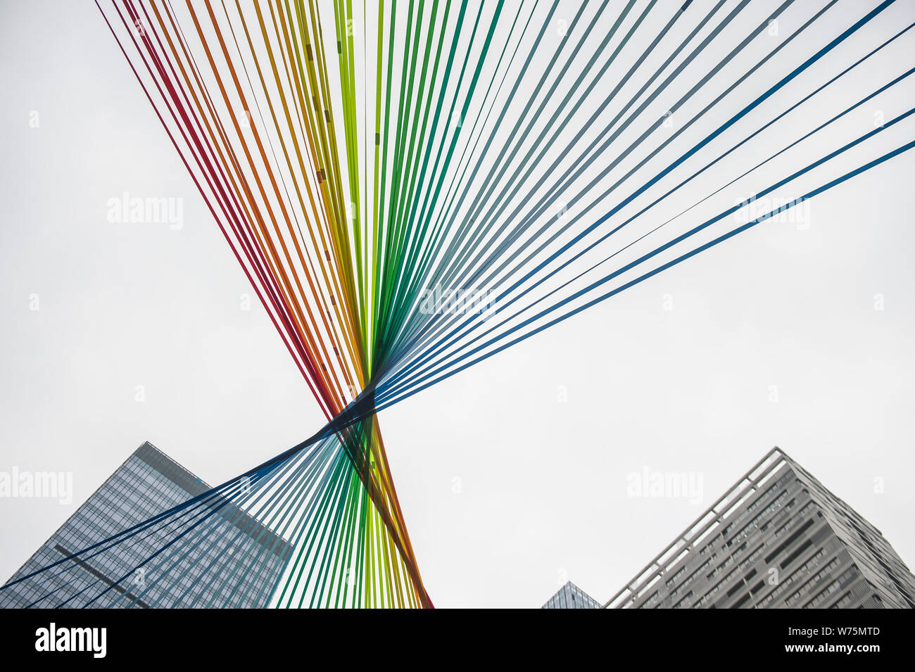 Colorful ribbons used to decorate buildings are viewed from different ...