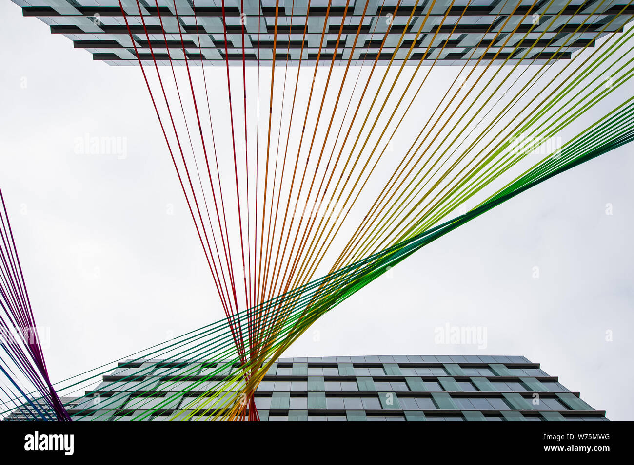 Colorful ribbons used to decorate buildings are viewed from different ...