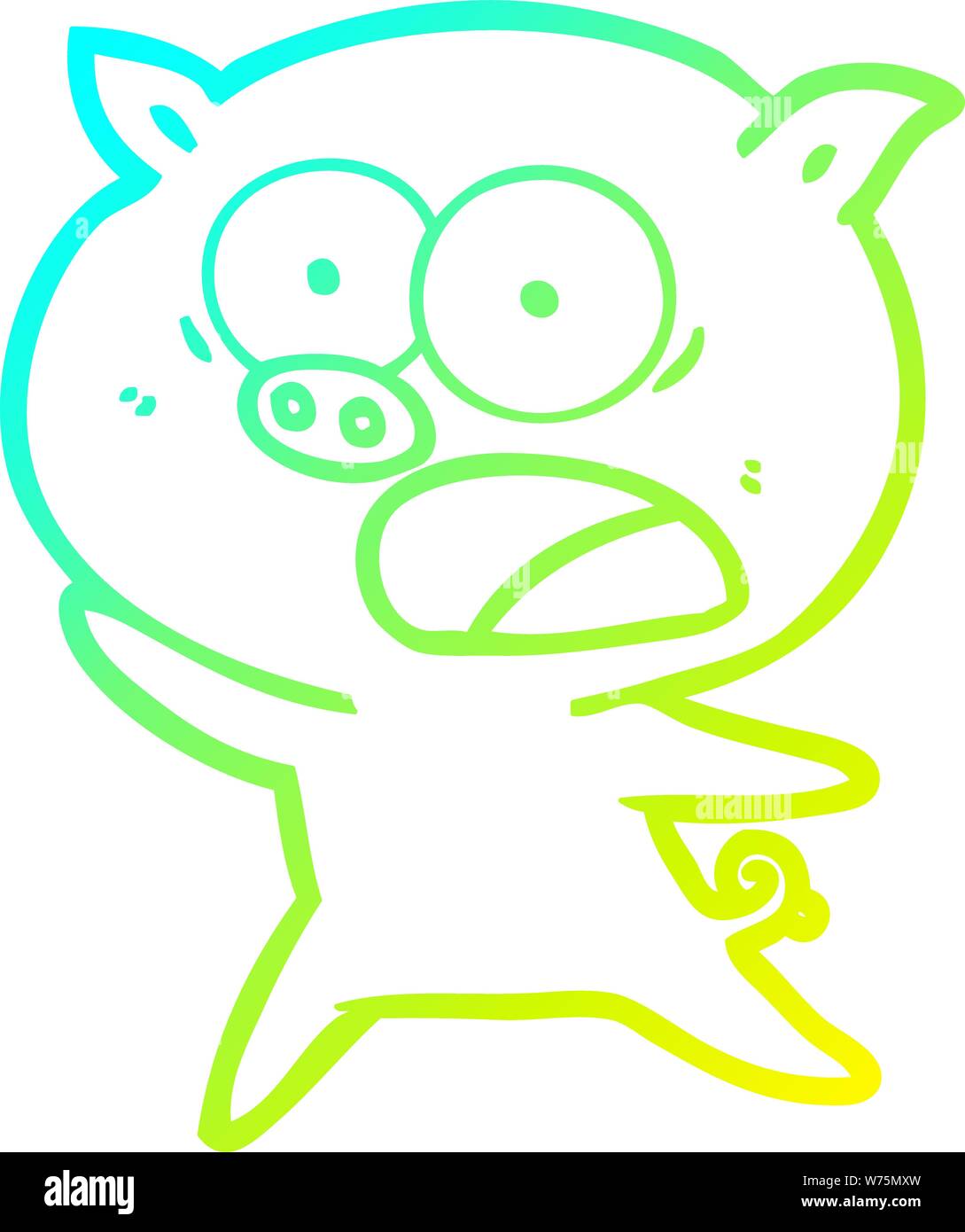 cold gradient line drawing of a cartoon pig shouting Stock Vector Image ...