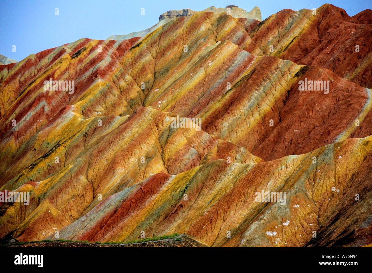 View of colourful rock formations at the Zhangye Danxia Landform ...