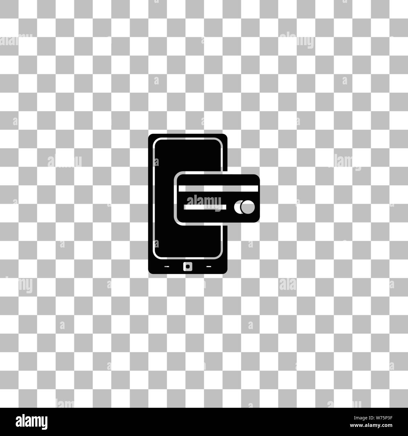Mobile payment. Black flat icon on a transparent background. Pictogram ...