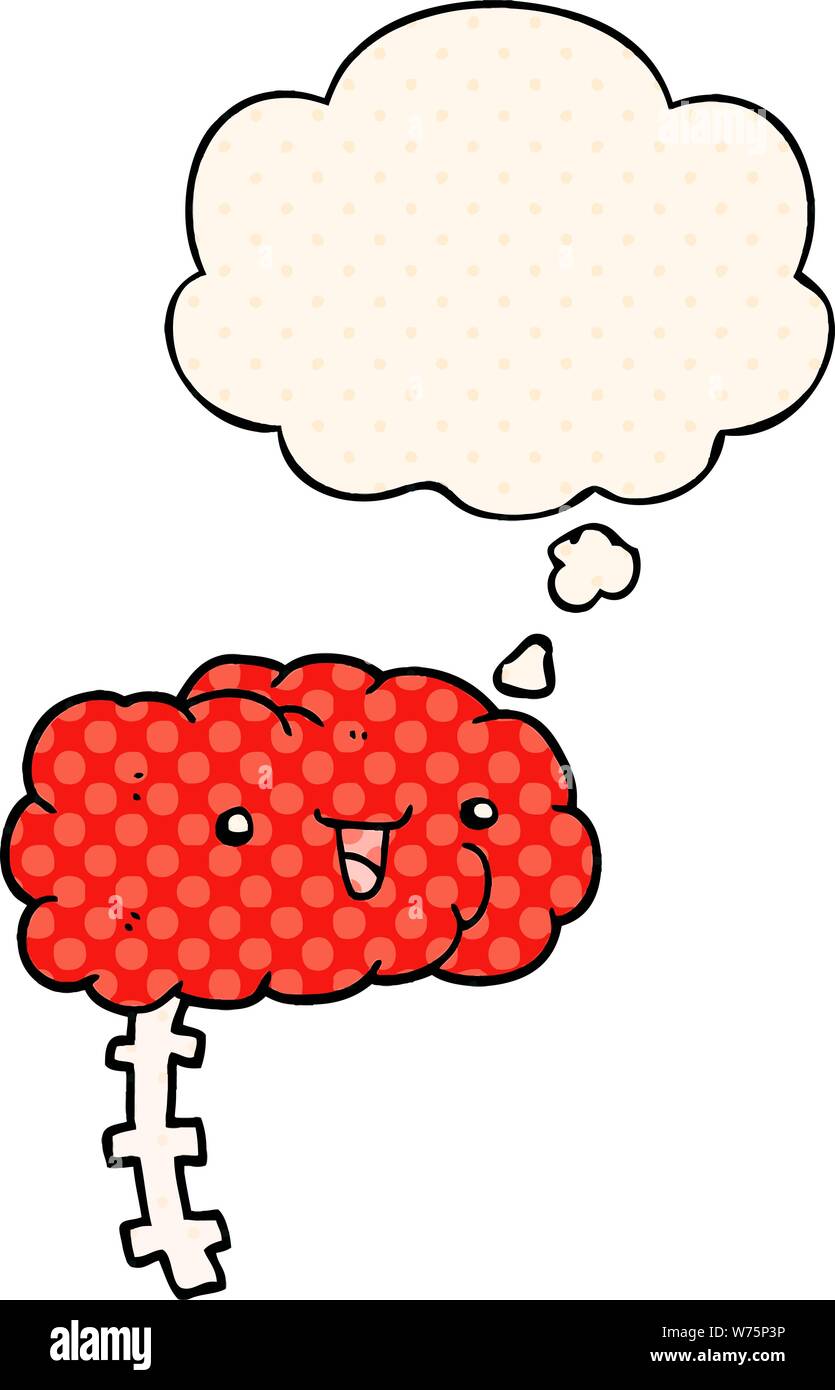 happy cartoon brain with thought bubble in comic book style Stock ...