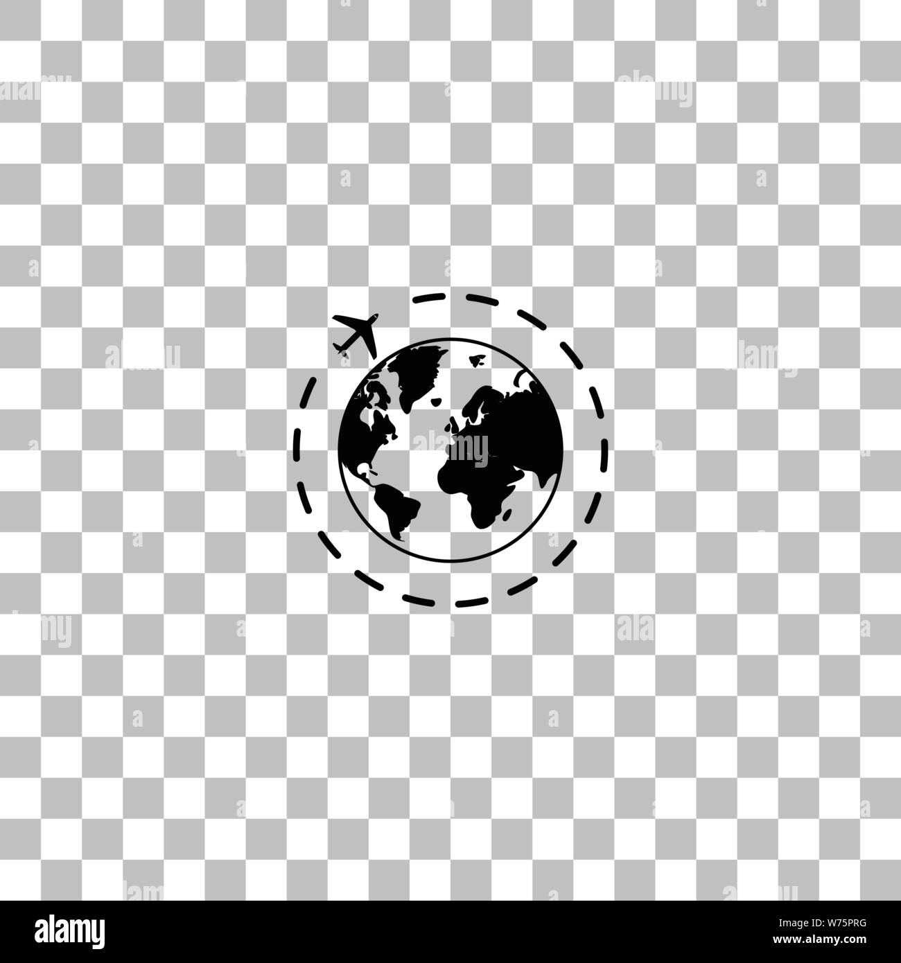 Around world. Black flat icon on a transparent background. Pictogram ...
