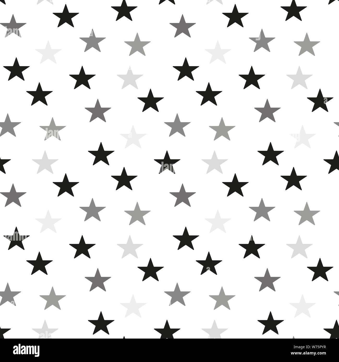 Star seamless pattern. White and grey retro background. Chaotic ...