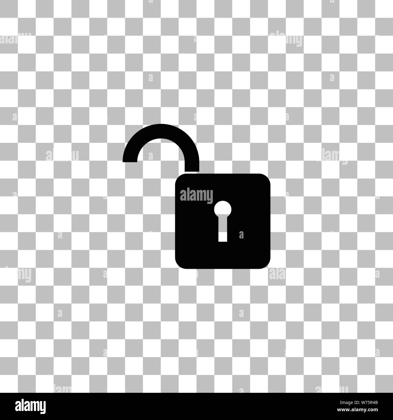 Unlock. Black flat icon on a transparent background. Pictogram for your ...