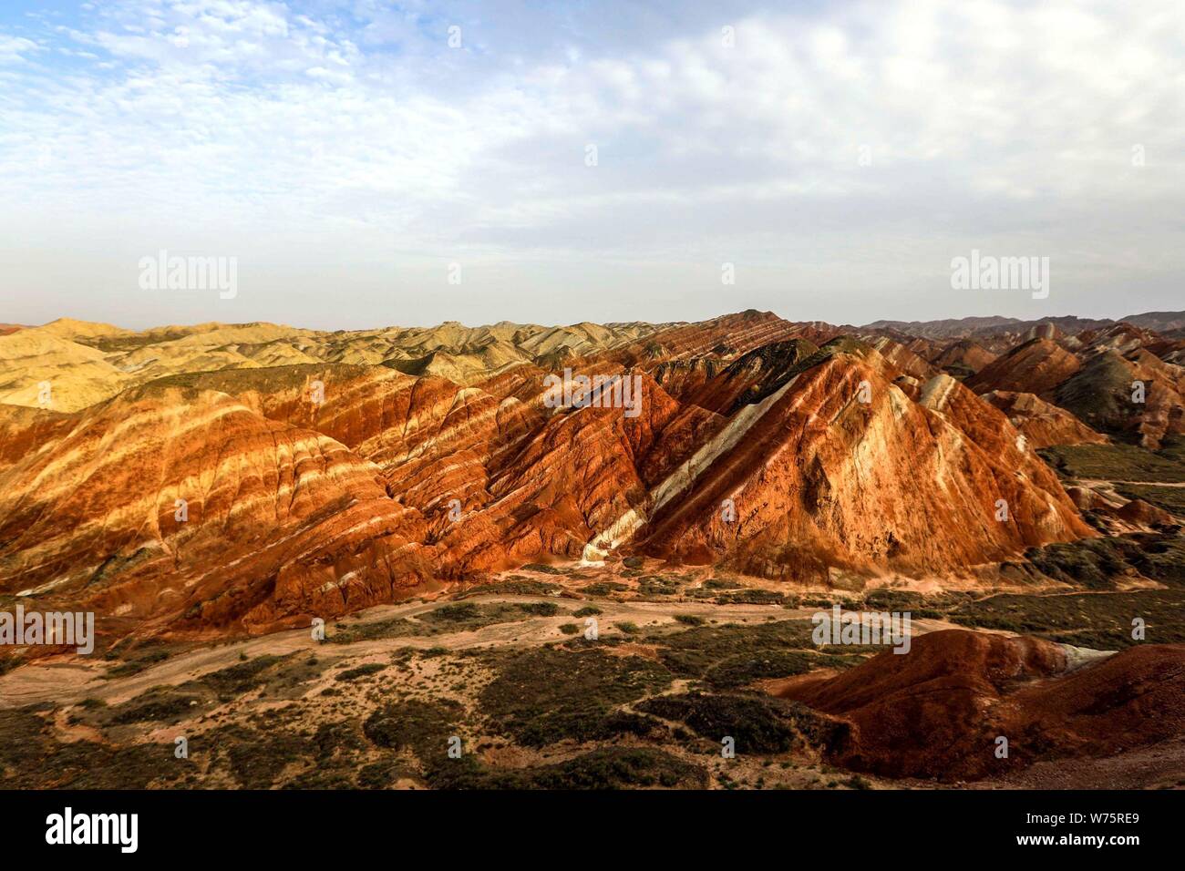 View of colourful rock formations at the Zhangye Danxia Landform ...