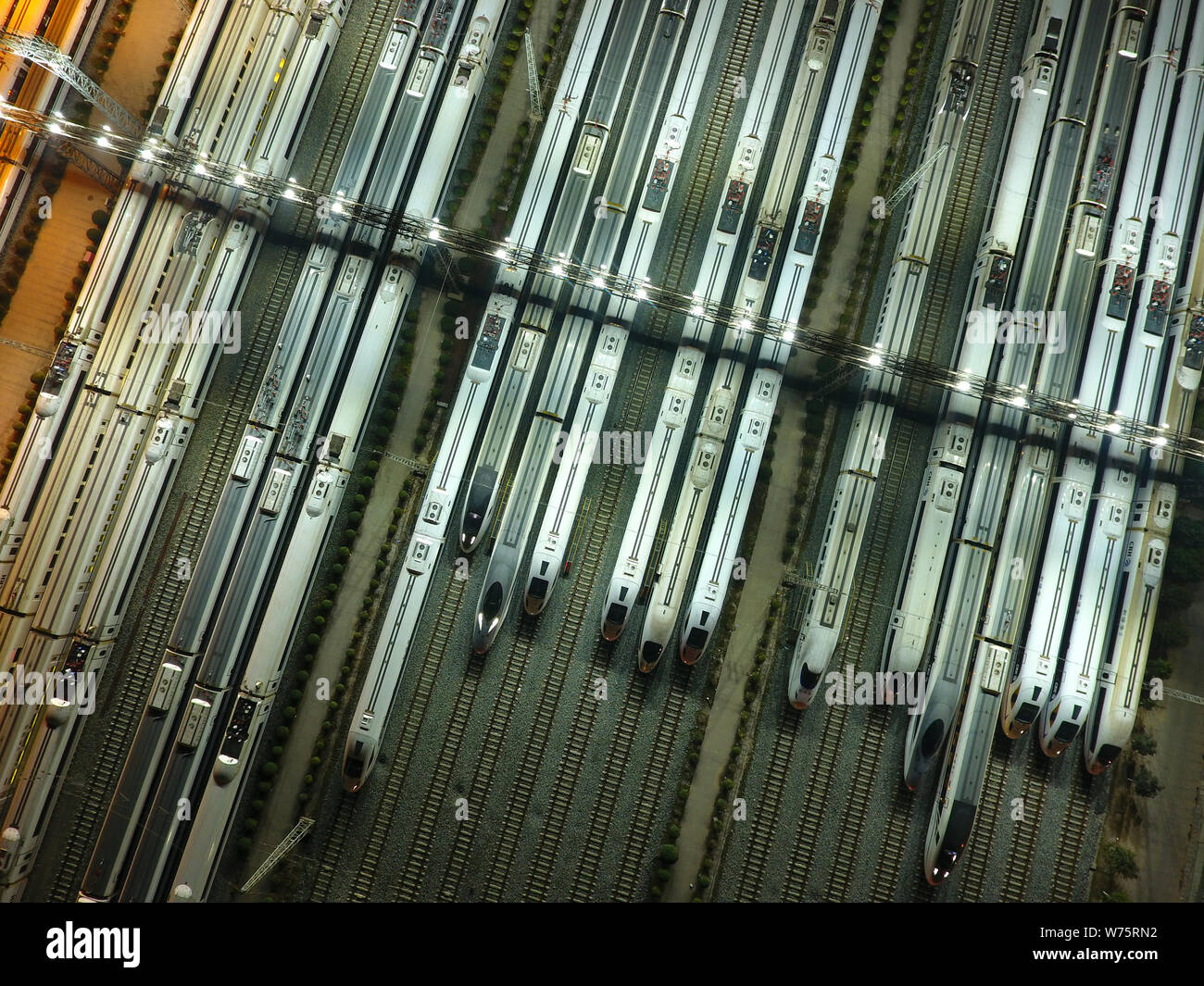 Aerial view of CRH (China Railway High-speed) bullet trains to operate ...