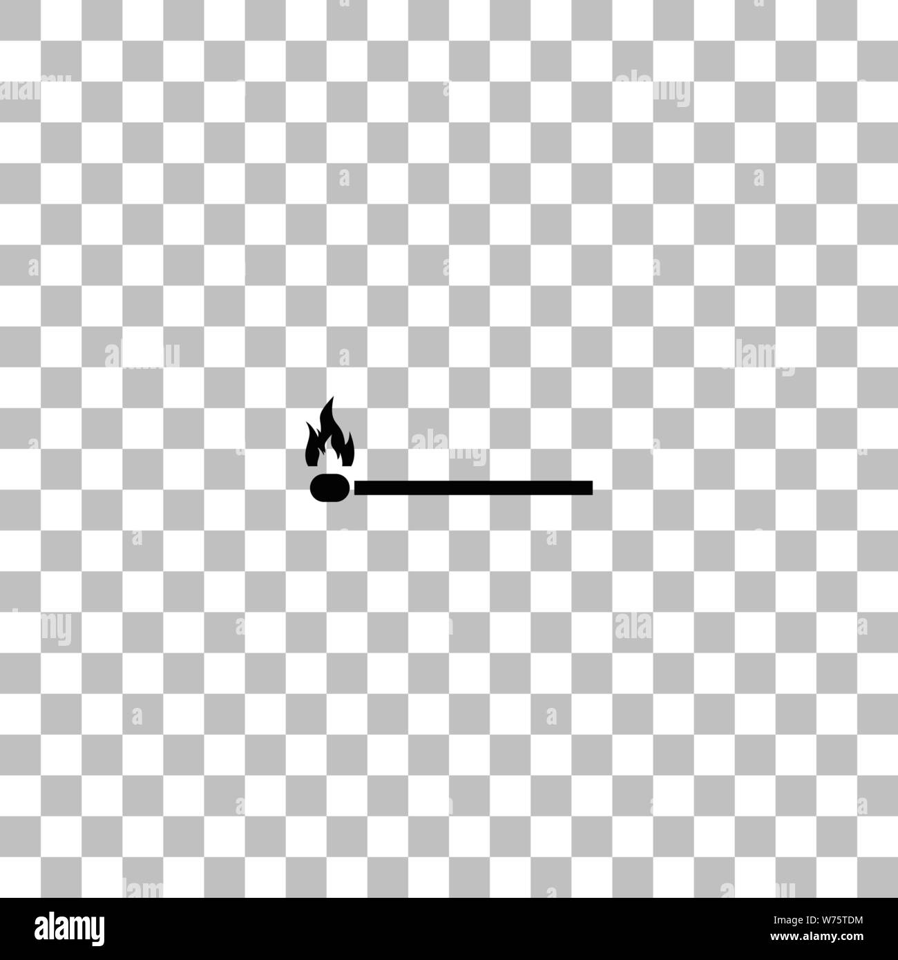 Burning match. Black flat icon on a transparent background. Pictogram ...
