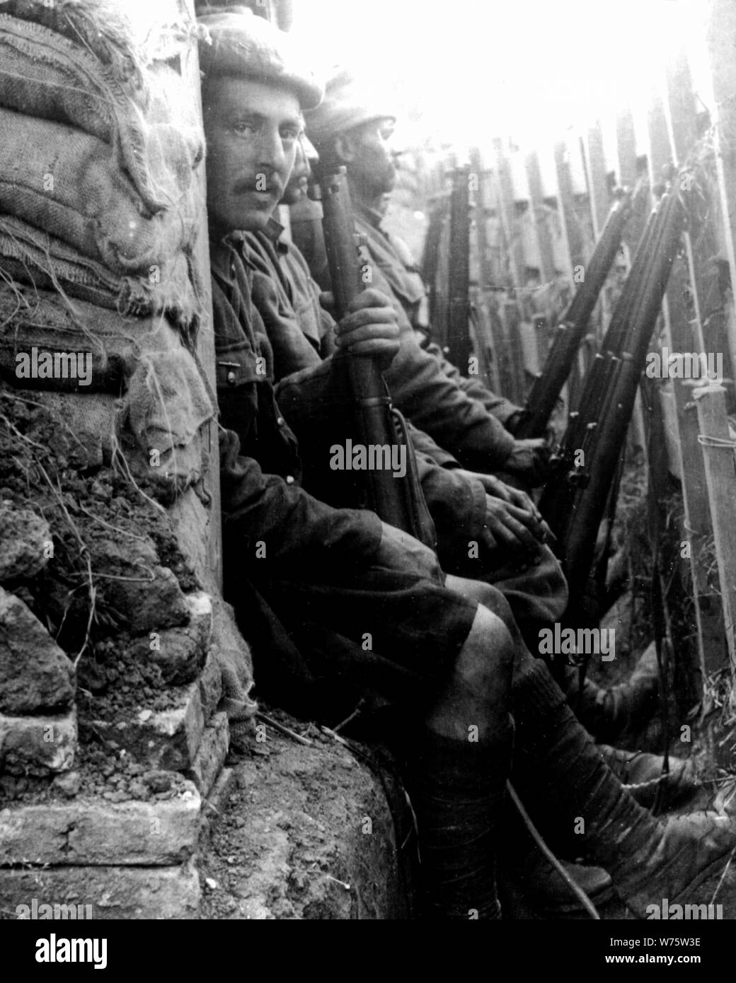 Black Watch and Indian soldiers in a trench near Calais in WW1 Stock ...