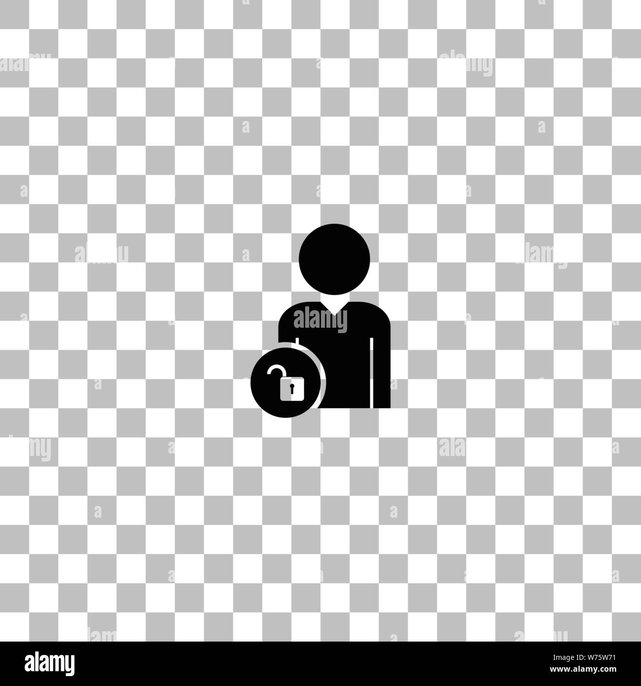 Person lock. Black flat icon on a transparent background. Pictogram for ...