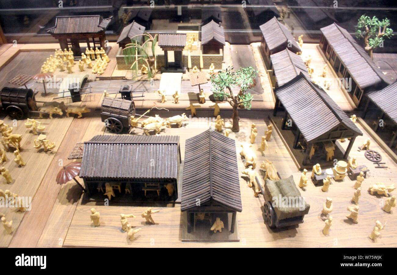 View of the microscopic carving "Riverside Scene at Qingming Festival ...