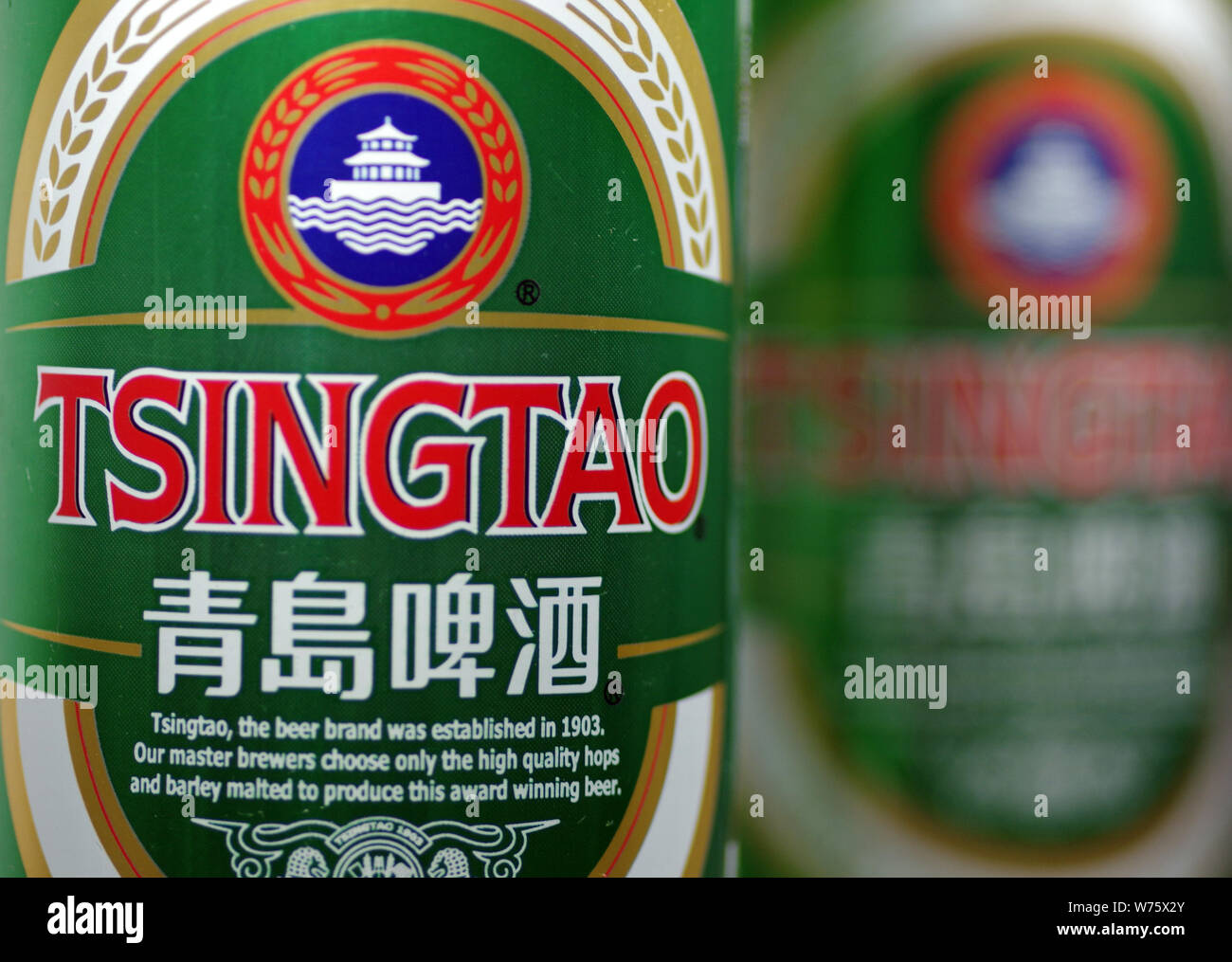 --FILE--Bottles of Tsingtao Beer of Tsingtao Brewery are on display in ...