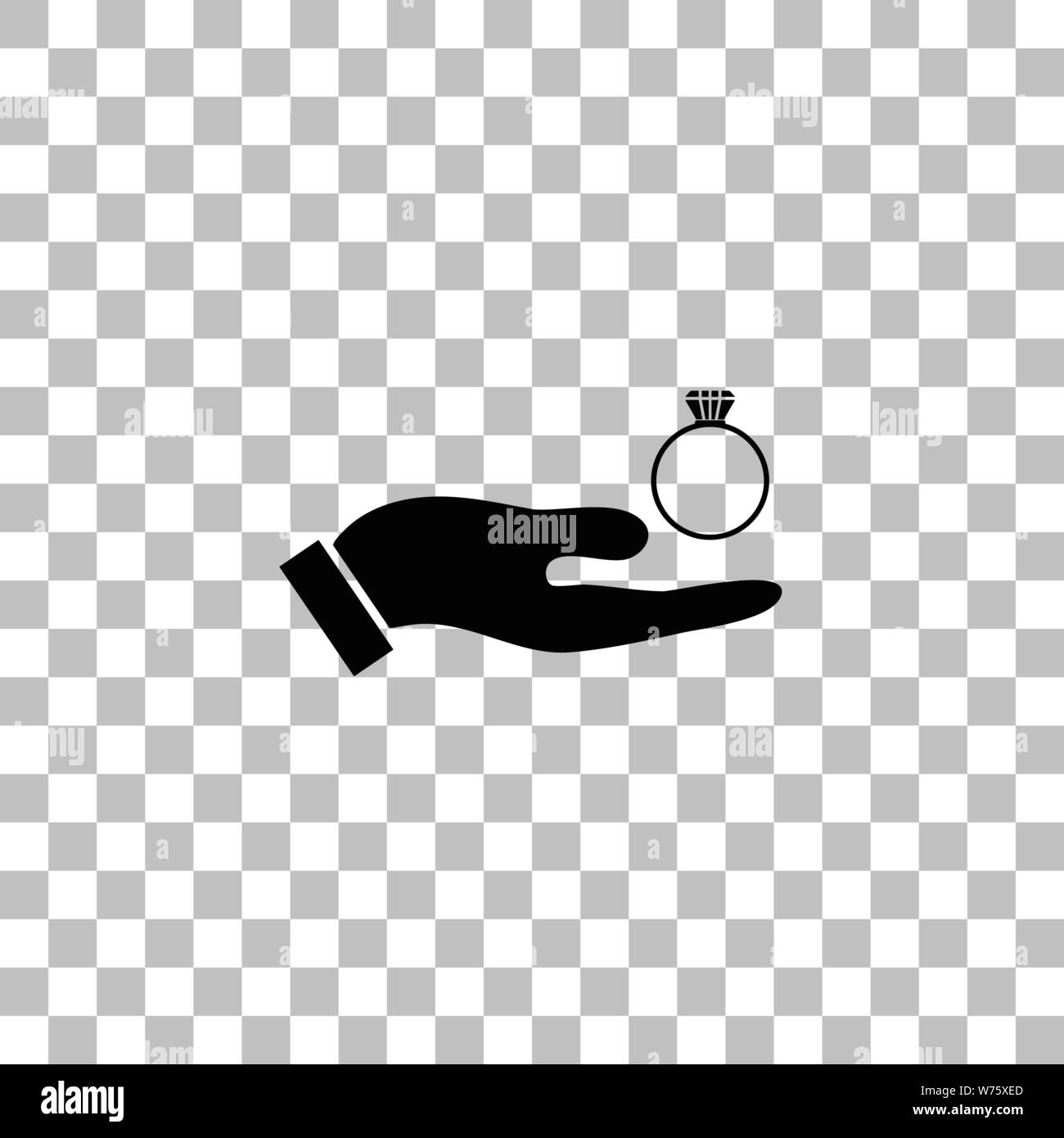 Male hands holding engagement ring. Black flat icon on a transparent ...