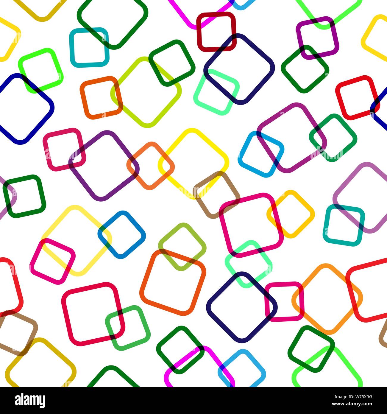 Seamless pattern of colored intersecting squares, transparent background, modern random colors ...