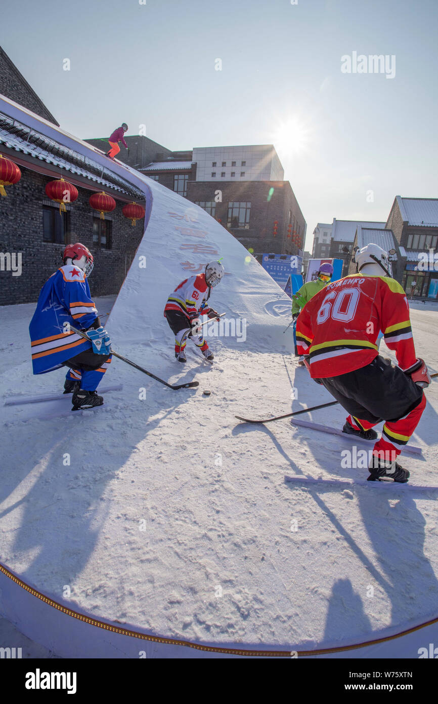 View of a rooftop ski run at a hot spring holiday village during the ...