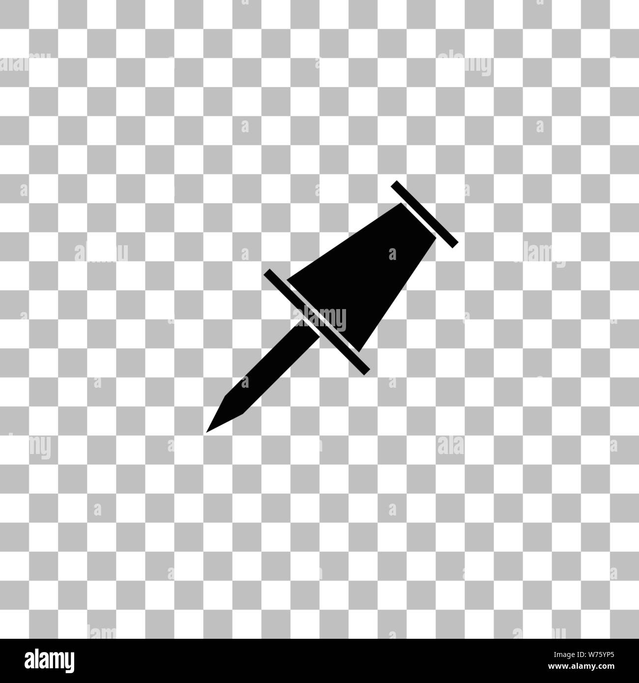 Push pin. Black flat icon on a transparent background. Pictogram for ...