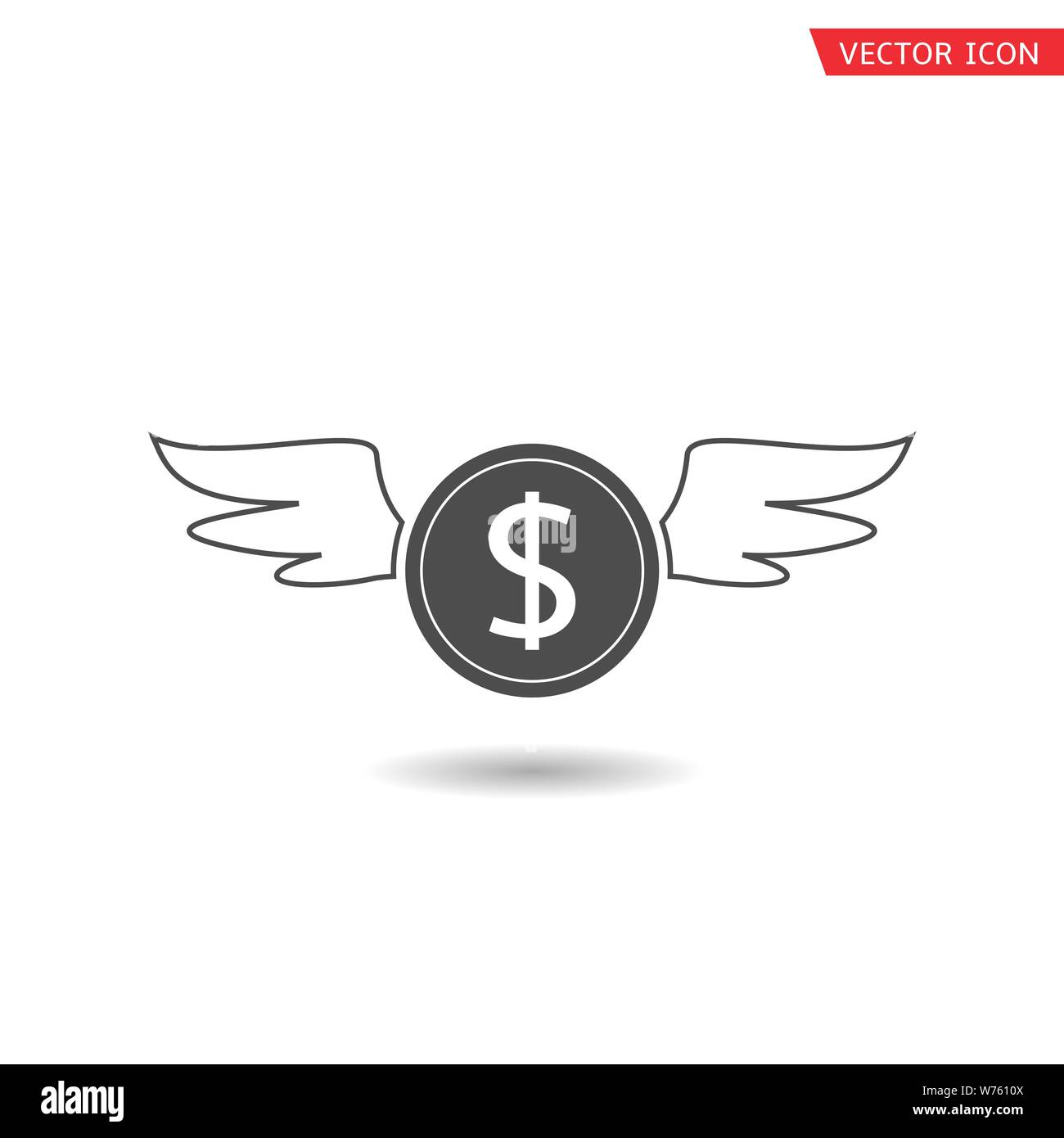 Flying dollar coin icon. Dollar coin with wings symbol, Vector Stock ...