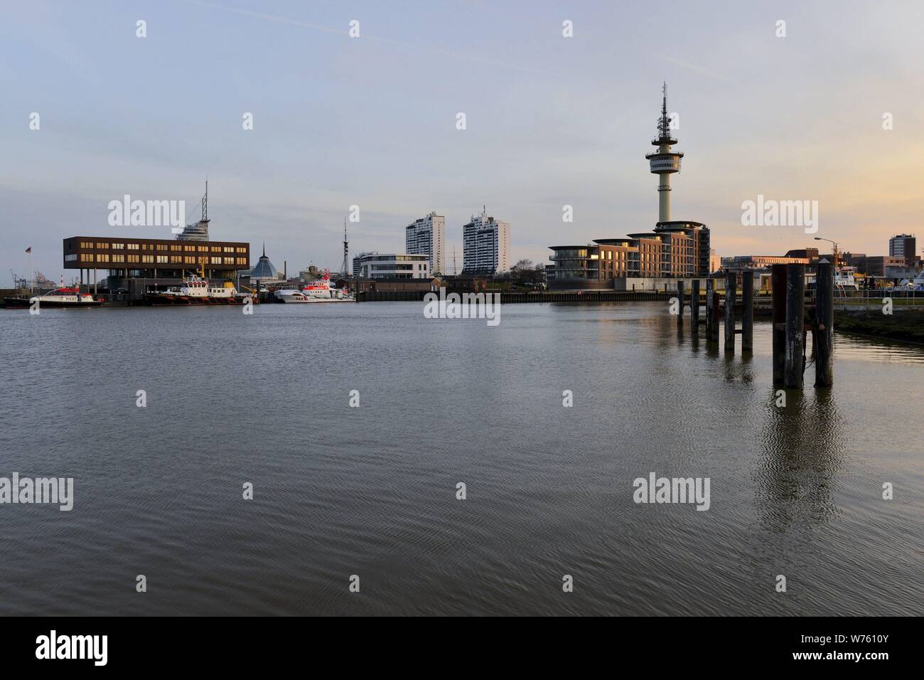 Bremerhaven viewed from the quay by the river Geete's mouth with the ...