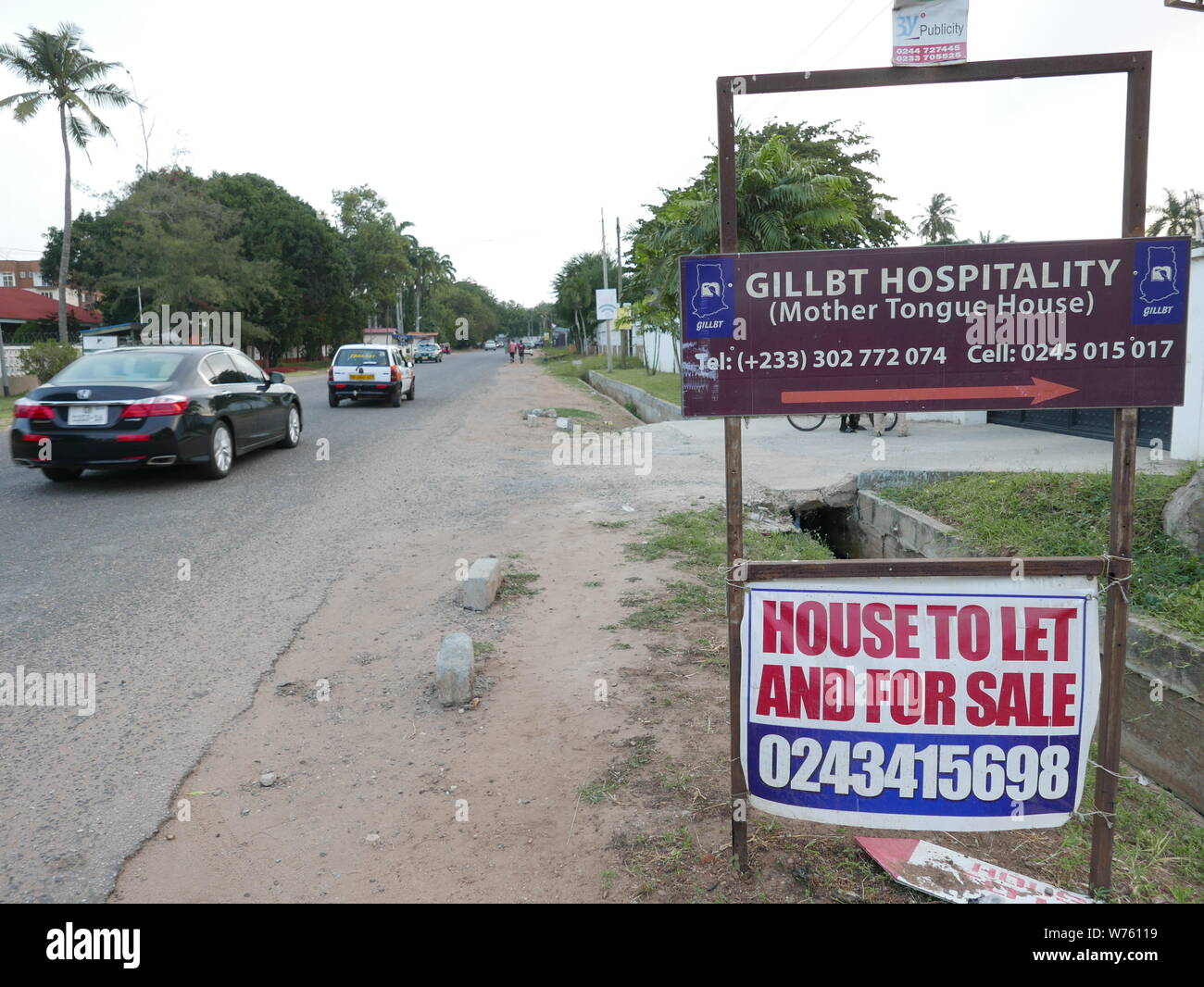 Sign with housing offers in Accra, the capital of Ghana, in August 2018 ...