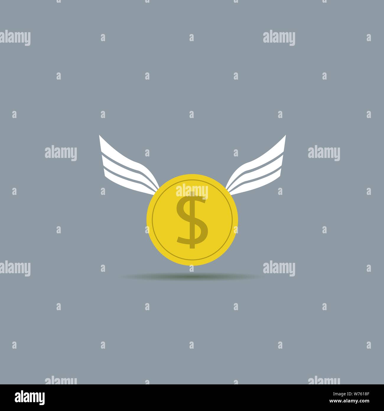 Flying dollar coin icon. Golden Dollar coin with wings symbol, Vector ...