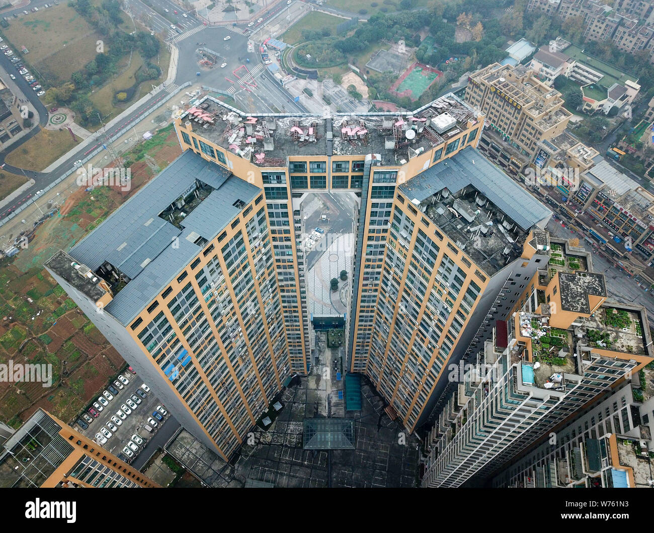 Aerial view of a 35-storey residential apartment building, which is the ...