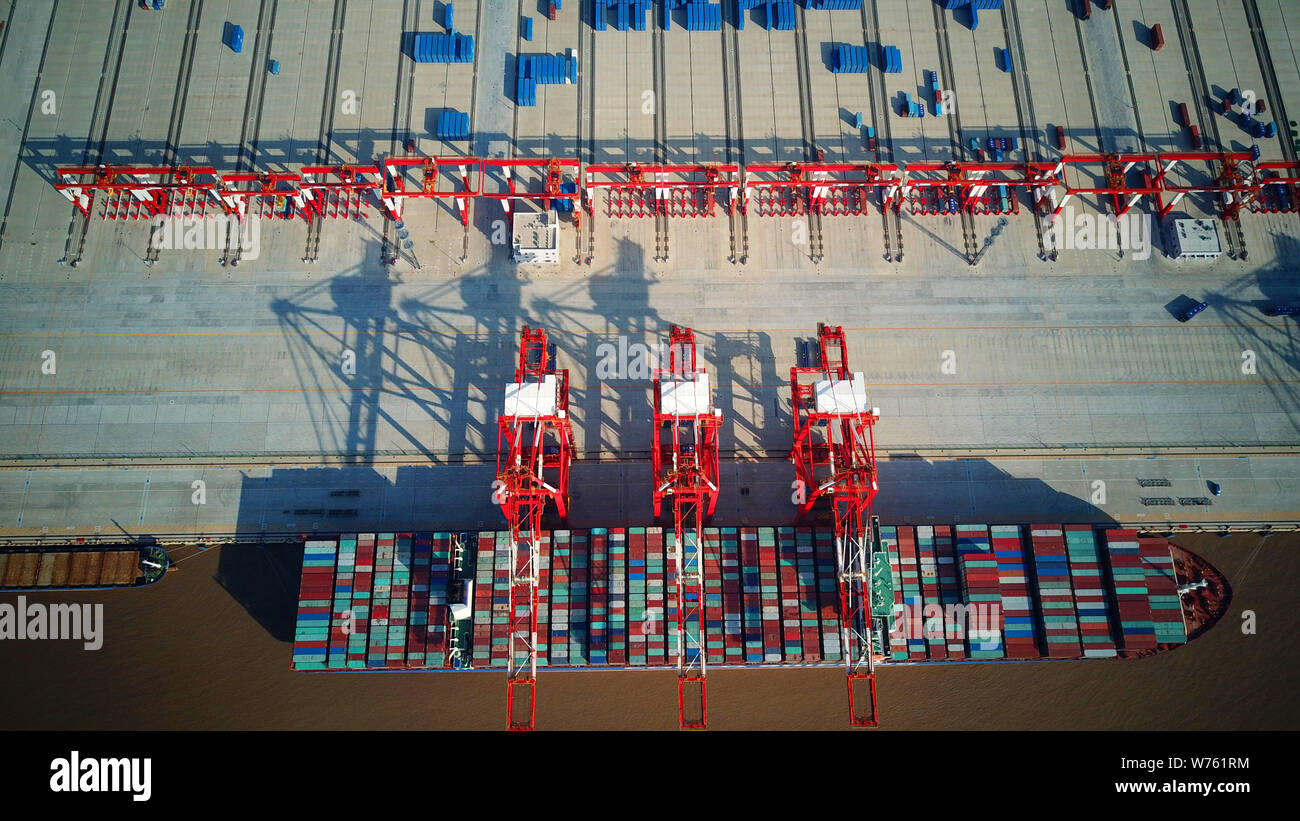 Aerial view of containers at the fourth phase of the Yangshan Deep ...