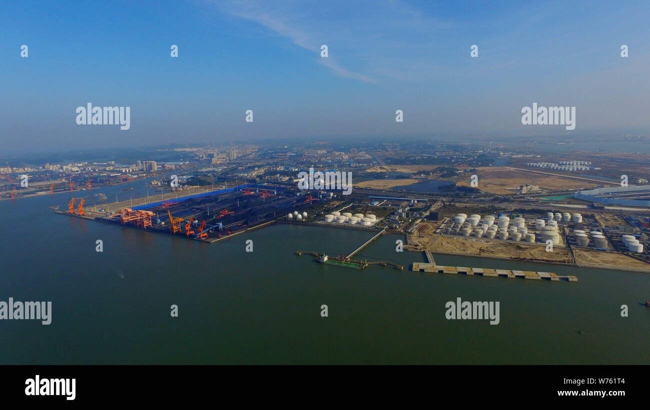 Aerial view of the Qinzhou Port in Qinzhou city, south China's Guangxi ...