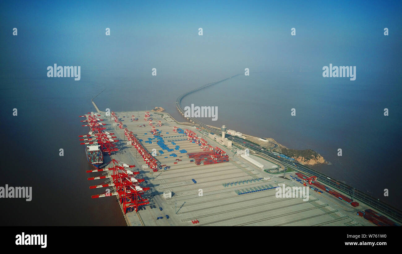 Aerial view of containers at the fourth phase of the Yangshan Deep ...