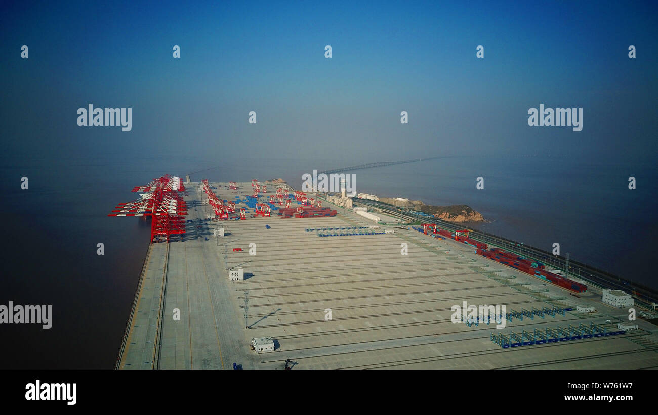 Aerial view of containers at the fourth phase of the Yangshan Deep ...