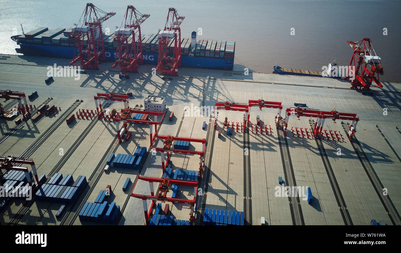 Aerial view of containers at the fourth phase of the Yangshan Deep ...