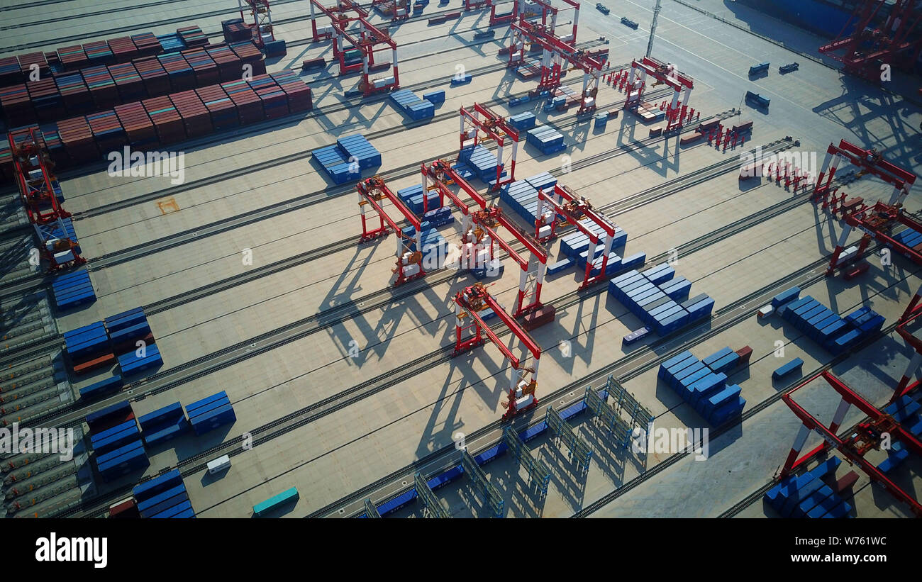 Aerial view of containers at the fourth phase of the Yangshan Deep ...