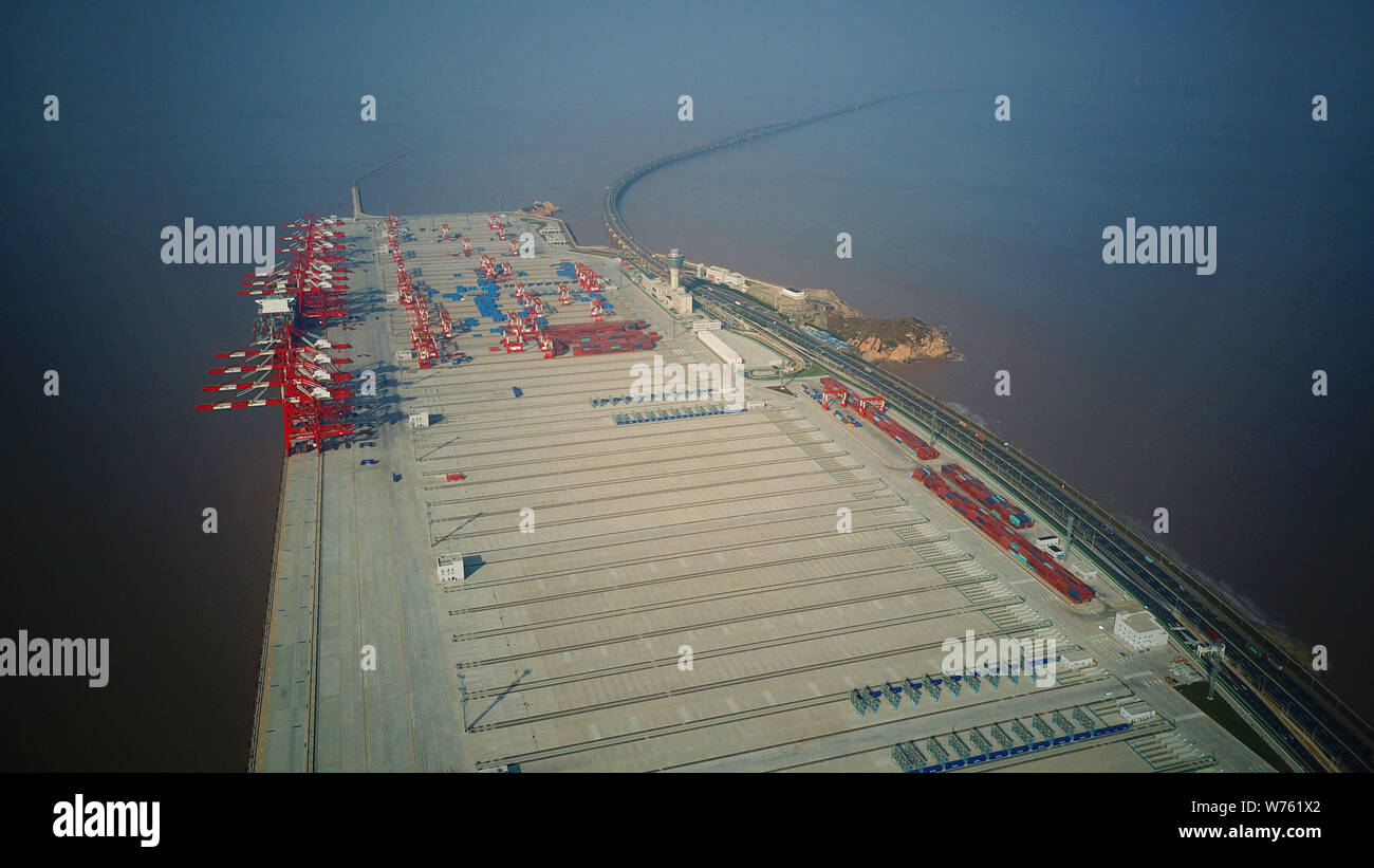 Aerial view of containers at the fourth phase of the Yangshan Deep ...