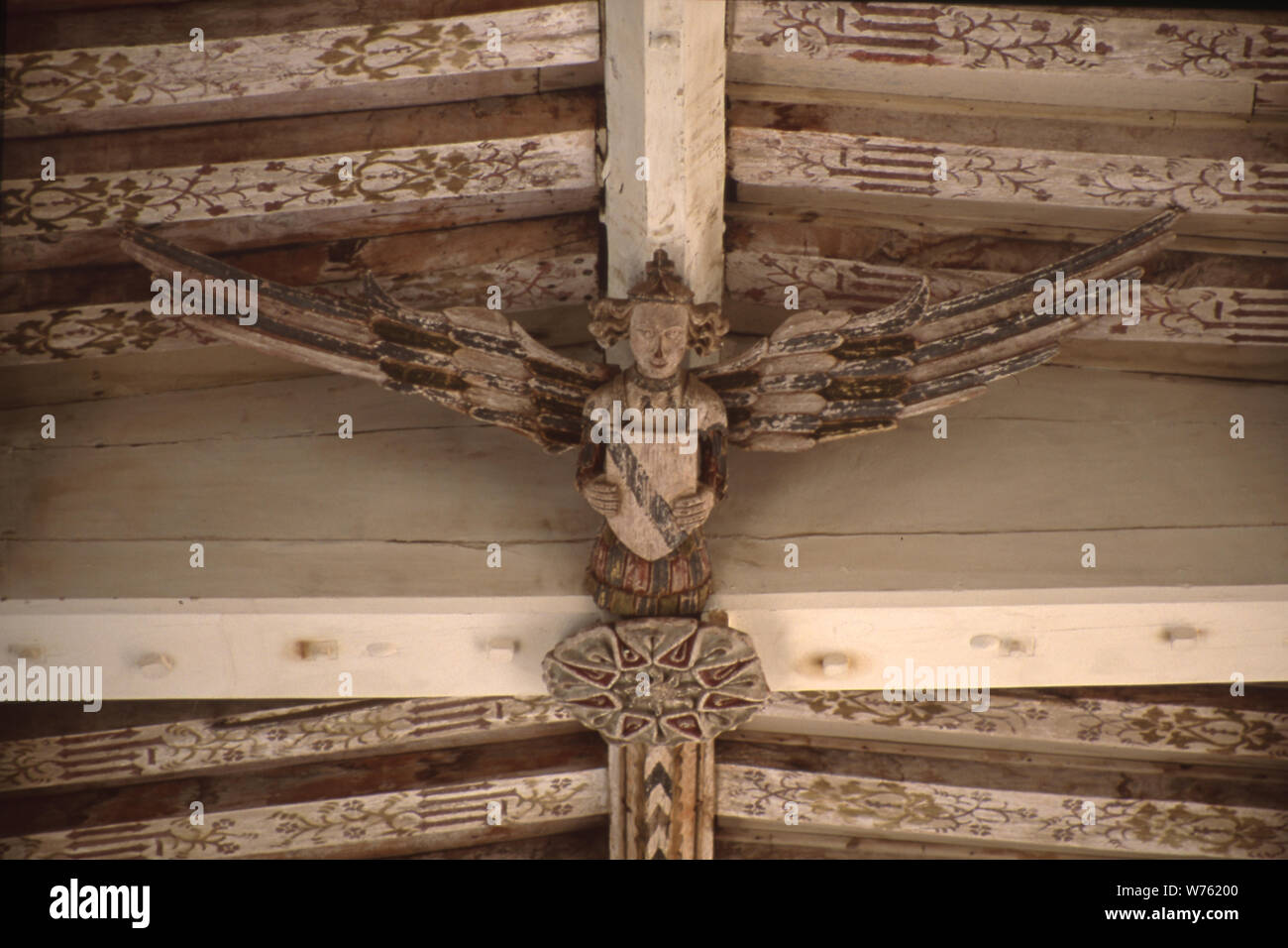 Carved wooden angels on the ceiling of Holy Trinity Church Blythburgh ...