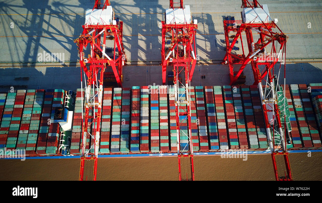 Aerial view of containers at the fourth phase of the Yangshan Deep ...