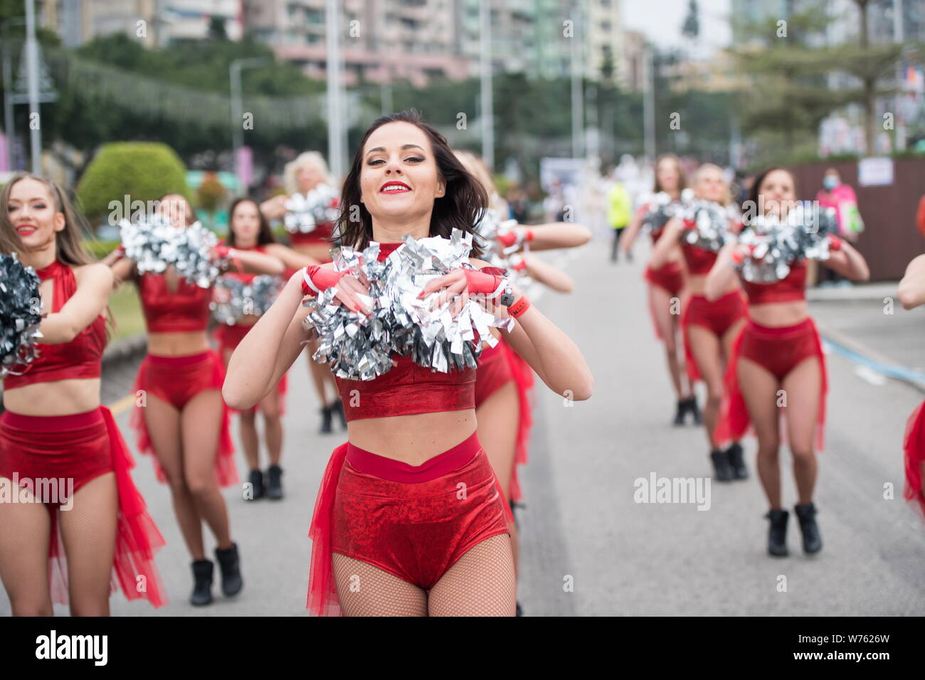 Performers take part in the Macao International Parade to mark the 18th anniversary of Macao's ...