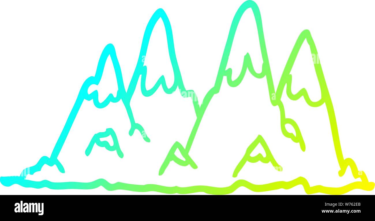 cold gradient line drawing of a cartoon mountain range Stock Vector ...