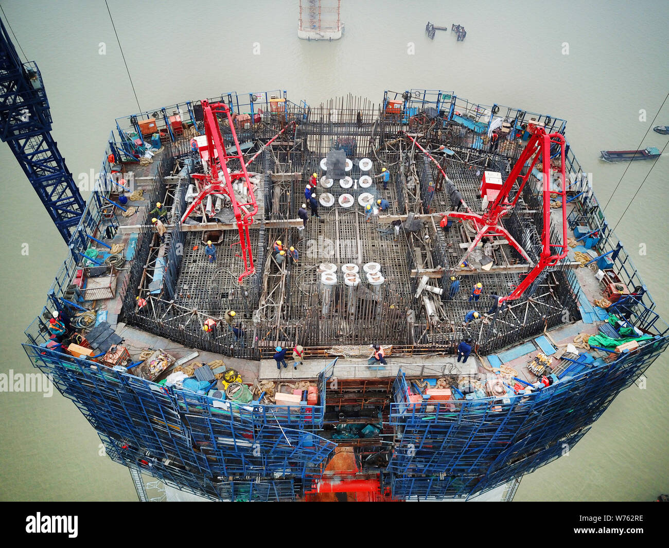 The No.28 main pier of the world's longest cable-stayed bridge, the ...