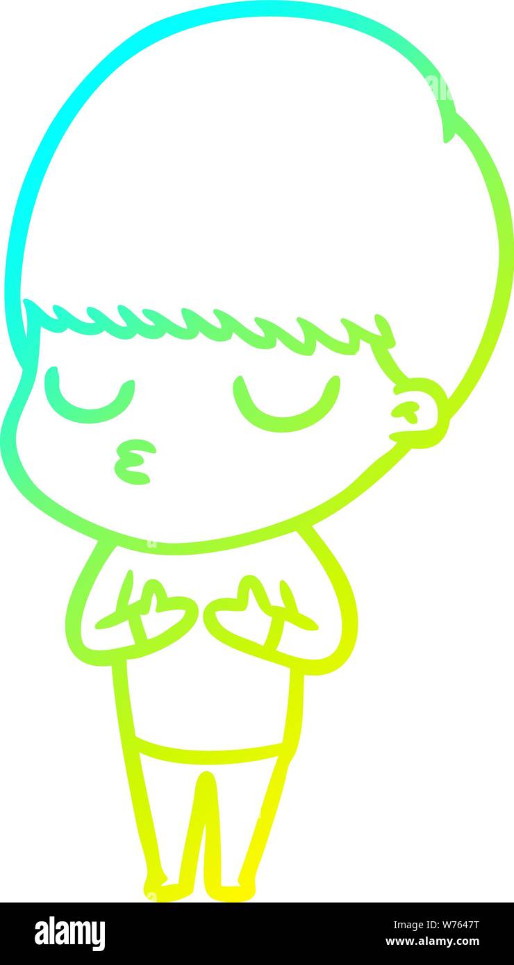 cold gradient line drawing of a cartoon calm boy Stock Vector Image ...