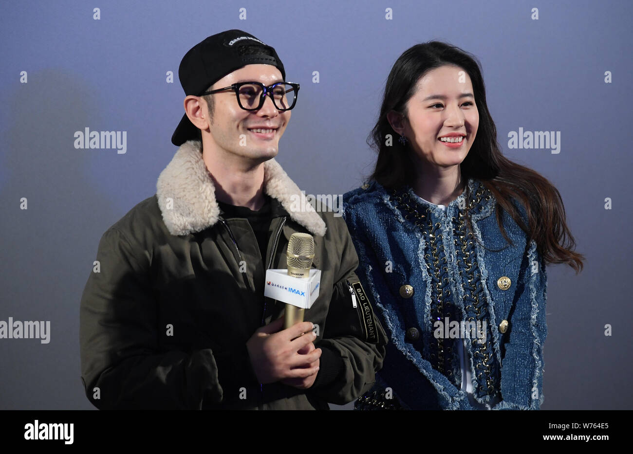 Chinese actress Liu Yifei and Chinese actor Huang Xiaoming attend a ...