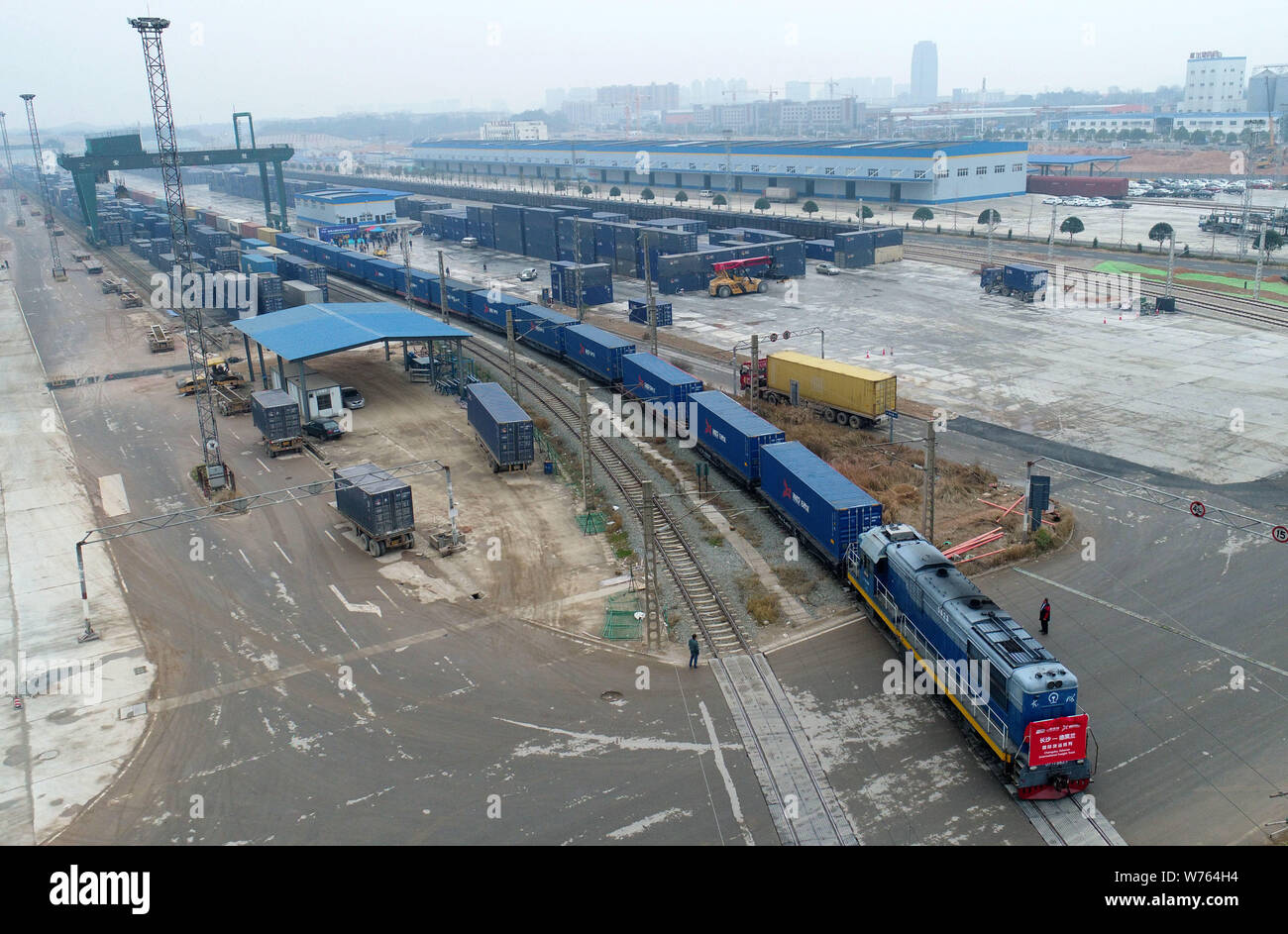 A freight train of China Railway Express running from Changsha to ...